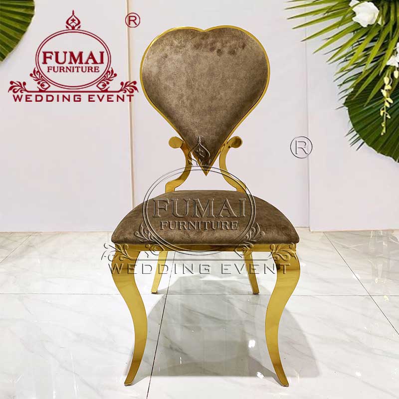 Wedding Ceremony Chair Heart Shape Brown Velvet-Fumai