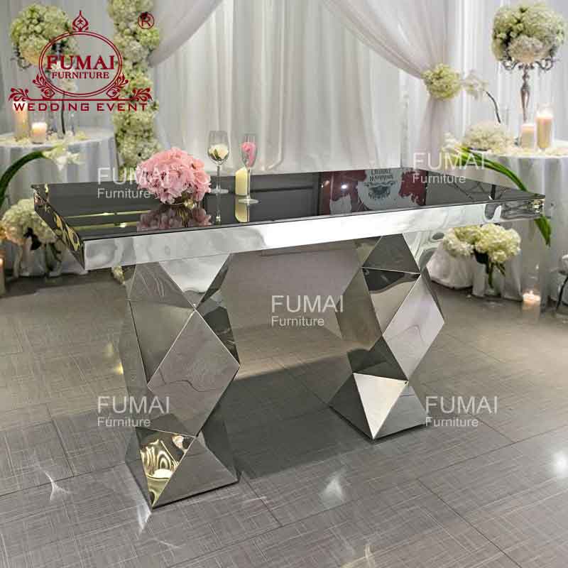 Long bar table silver stainless steel for events - Fumai