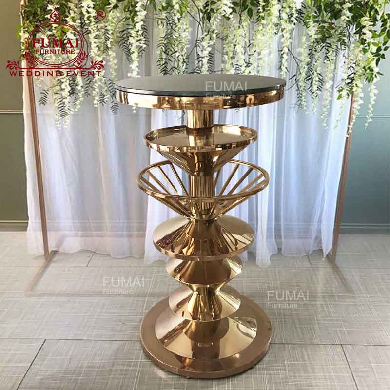 Standing bar table rose gold stainless steel furniture-Fumai