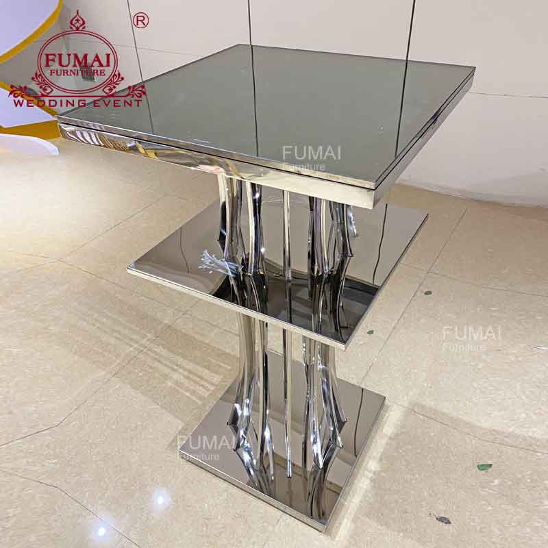 Silver bar table wicker style with mirror glass - Fumai