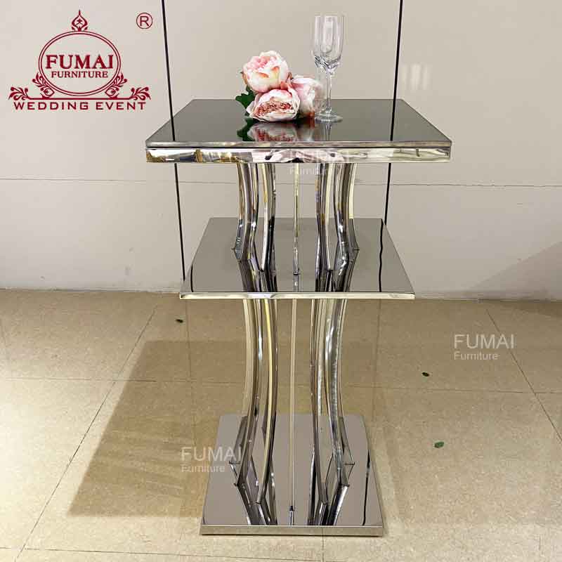 Silver bar table wicker style with mirror glass - Fumai