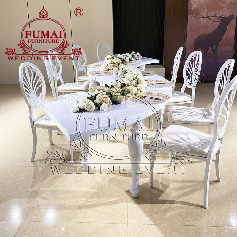 White Serpentine Tables Iron Legs MDF For Wedding - Fumai