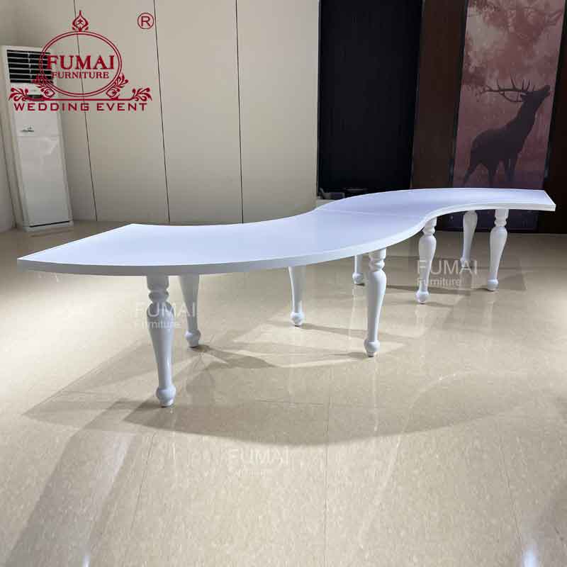 White serpentine tables iron legs MDF for wedding - Fumai