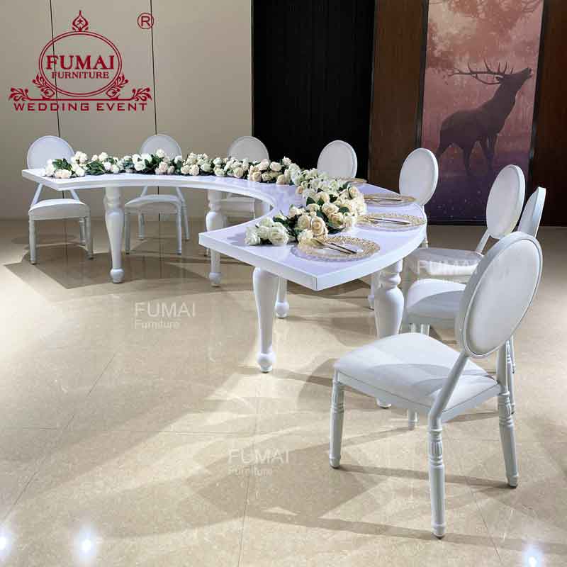 White serpentine tables iron legs MDF for wedding - Fumai