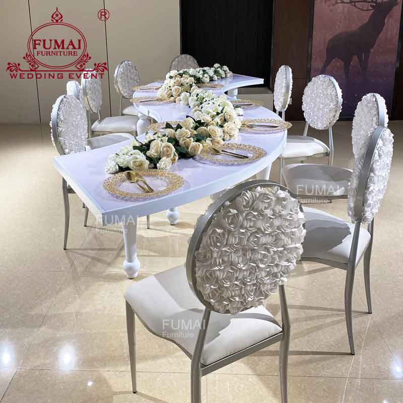 White serpentine tables iron legs MDF for wedding - Fumai