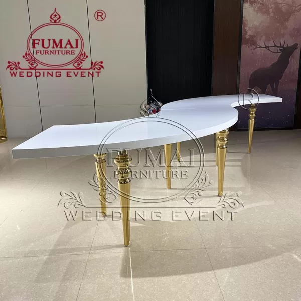 Half Round Dining Table Metal Legs with White MDF - Fumai