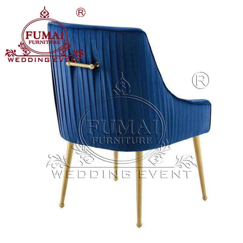 Royal Blue Velvet Chair Golden Metal Handle On The Back
