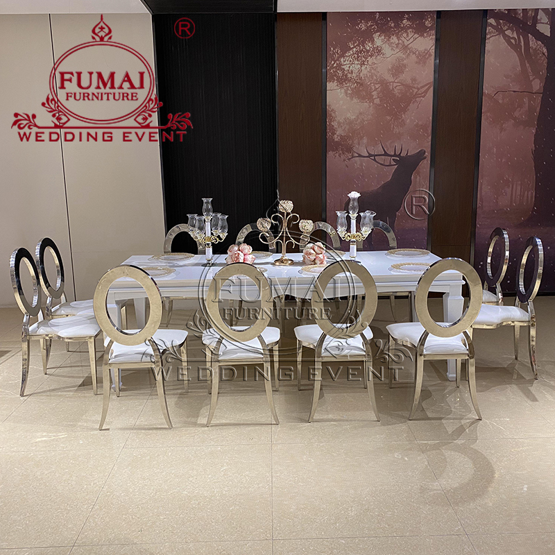 White dinner table MDF top curved wave design - Fumai