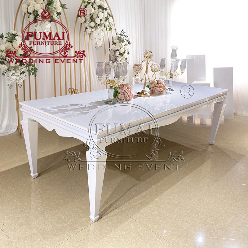White dinner table MDF top curved wave design - Fumai