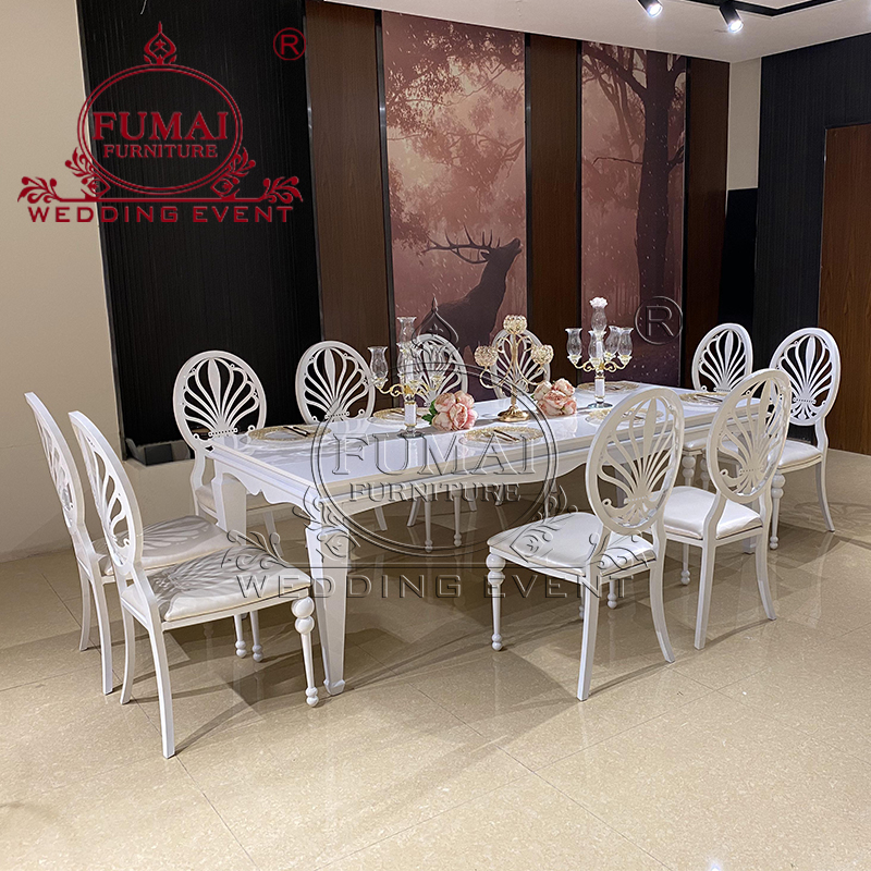 White dinner table MDF top curved wave design - Fumai