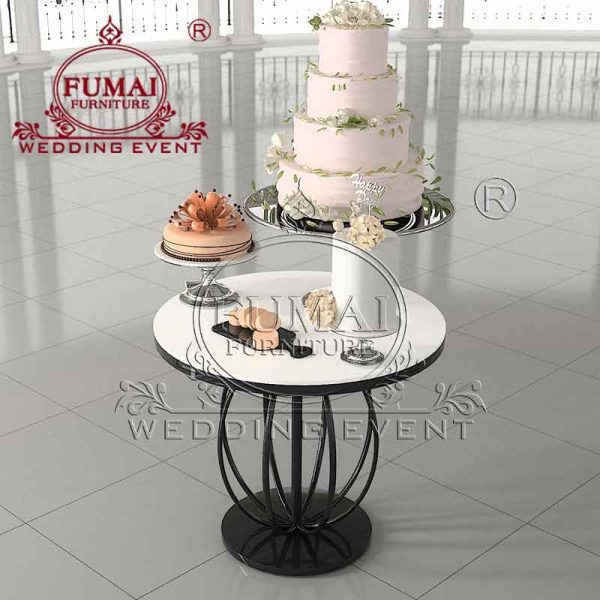 Cake round table with black iron metal base - Fumai