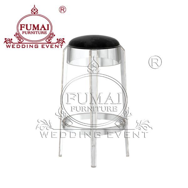 Acrylic Bar Stools Without Back With Black Velvet Cushion